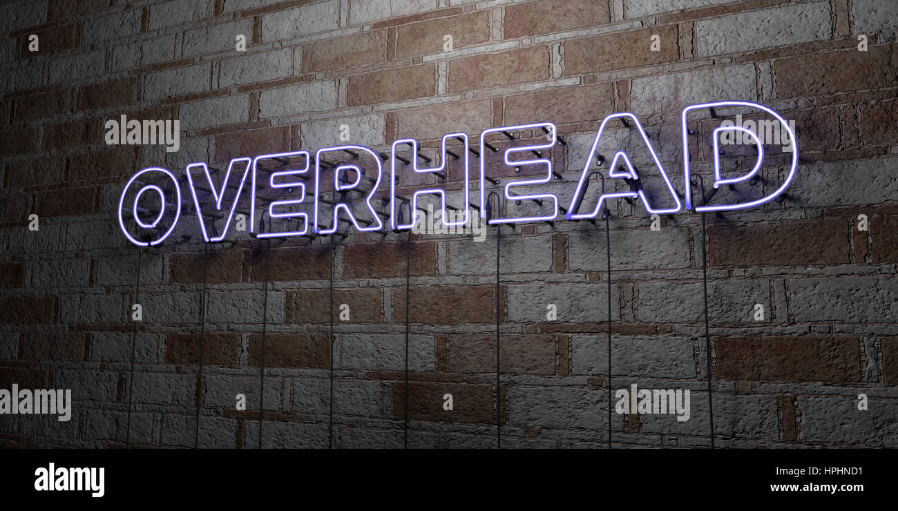 OVERHEAD - Glowing Neon Sign on stonework wall - 3D rendered royalty ...
