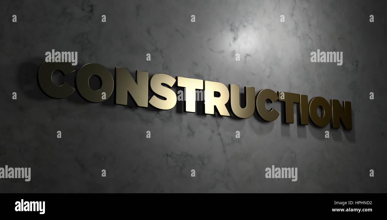 Construction - Gold text on black background - 3D rendered royalty free ...