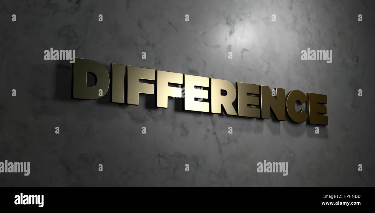 Difference - Gold text on black background - 3D rendered royalty free ...