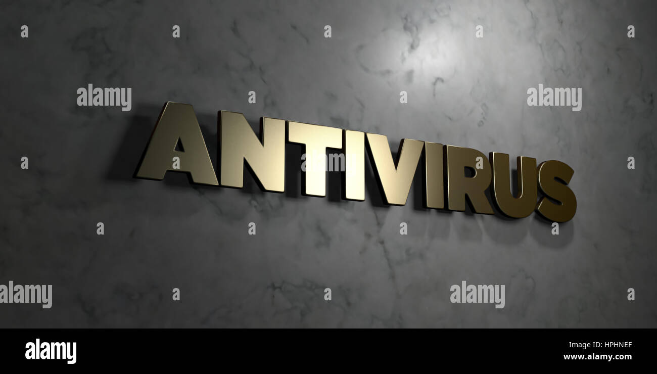 Antivirus - Gold text on black background - 3D rendered royalty free ...