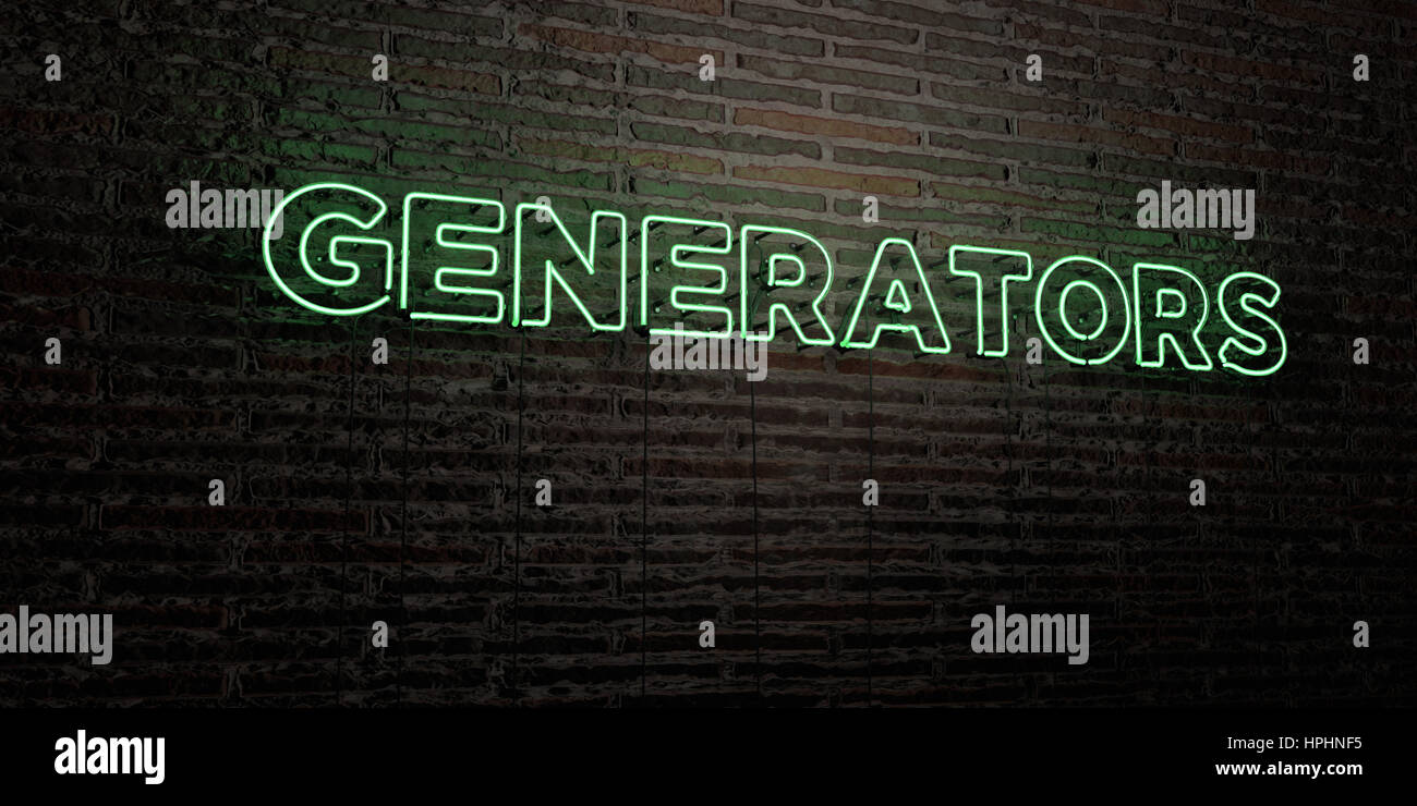 GENERATORS -Realistic Neon Sign on Brick Wall background - 3D rendered ...