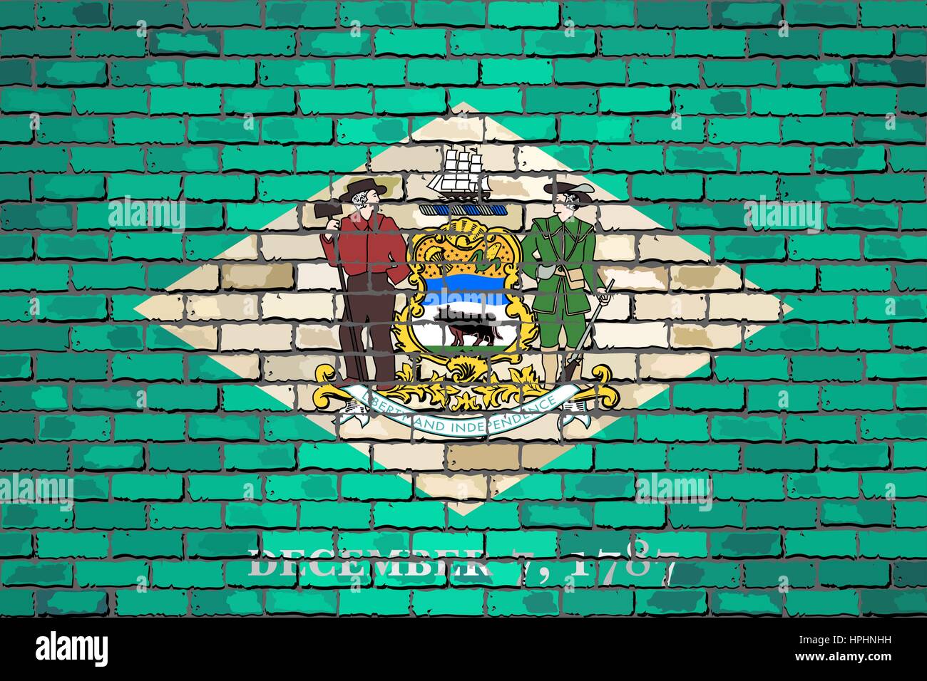 Flag of Delaware on a brick wall - Illustration, The flag of the state ...