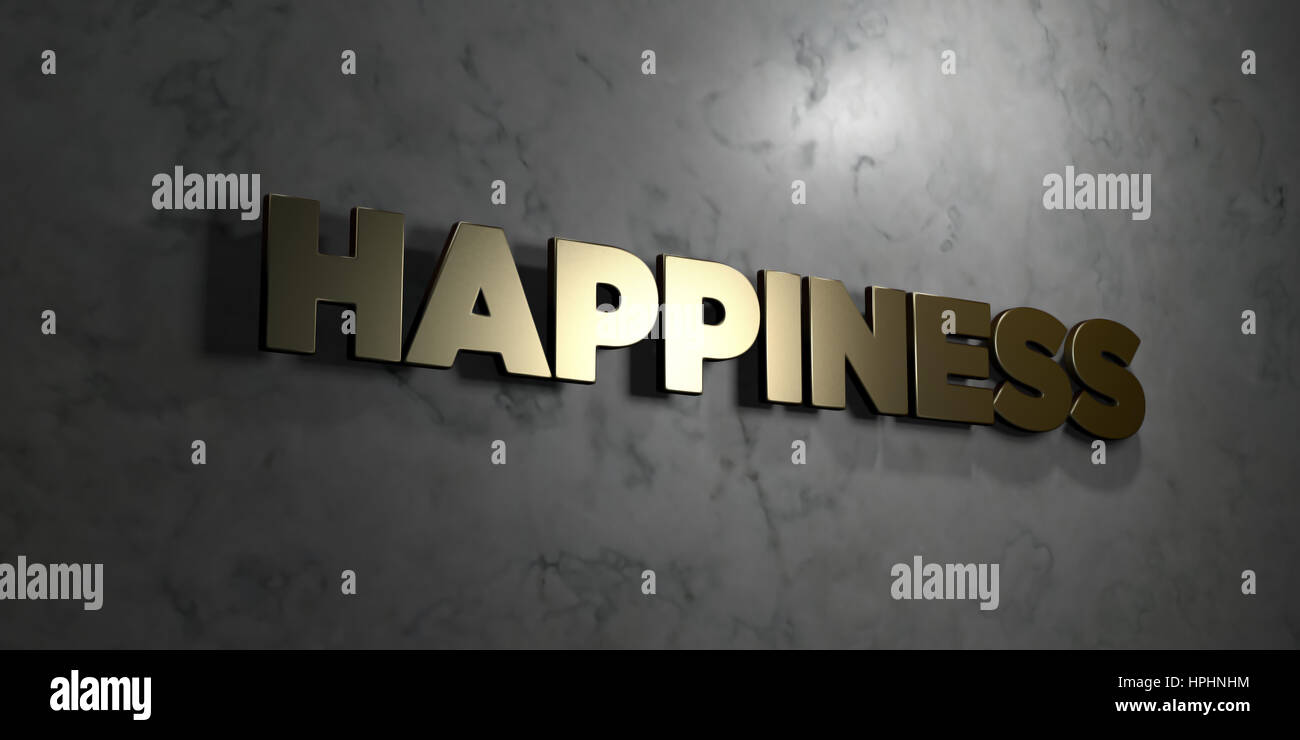Happiness - Gold text on black background - 3D rendered royalty free ...