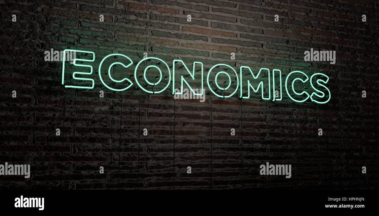 ECONOMICS -Realistic Neon Sign on Brick Wall background - 3D rendered ...