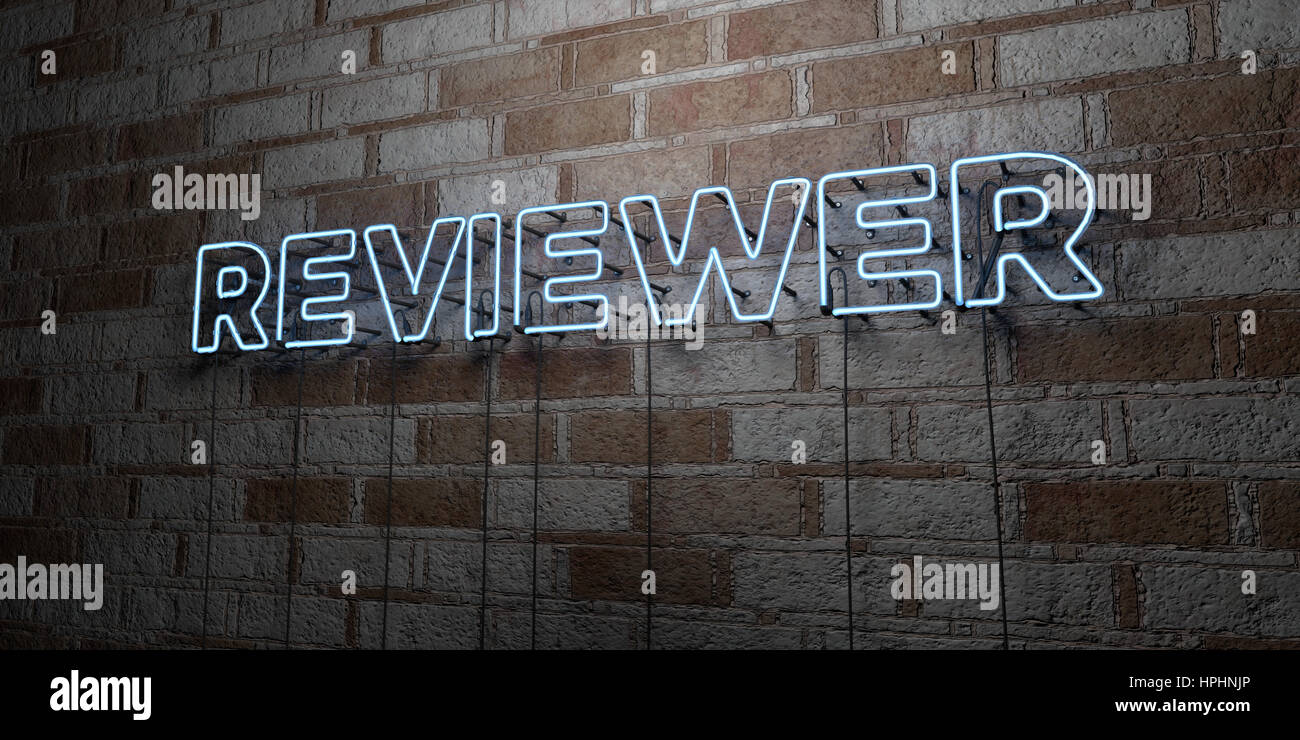 REVIEWER - Glowing Neon Sign on stonework wall - 3D rendered royalty ...