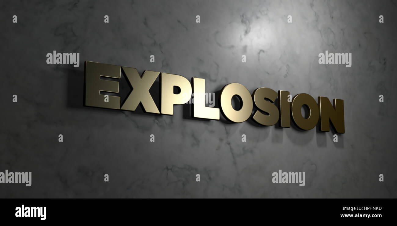 Explosion - Gold text on black background - 3D rendered royalty free ...