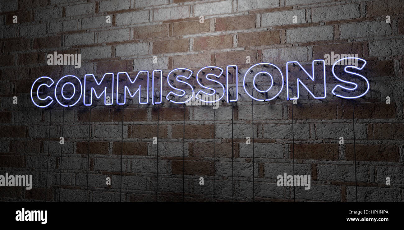 COMMISSIONS - Glowing Neon Sign on stonework wall - 3D rendered royalty ...