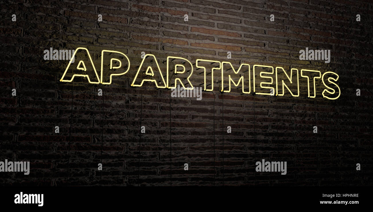 APARTMENTS -Realistic Neon Sign on Brick Wall background - 3D rendered ...