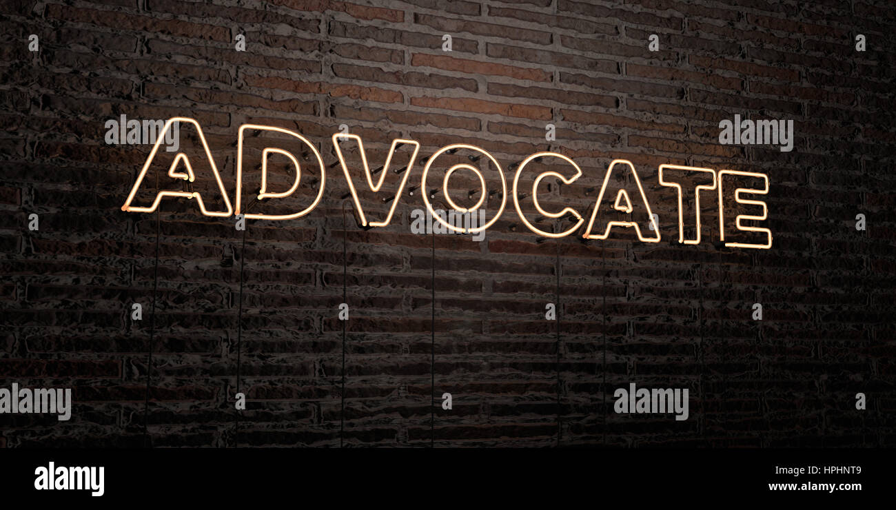 ADVOCATE -Realistic Neon Sign on Brick Wall background - 3D rendered ...