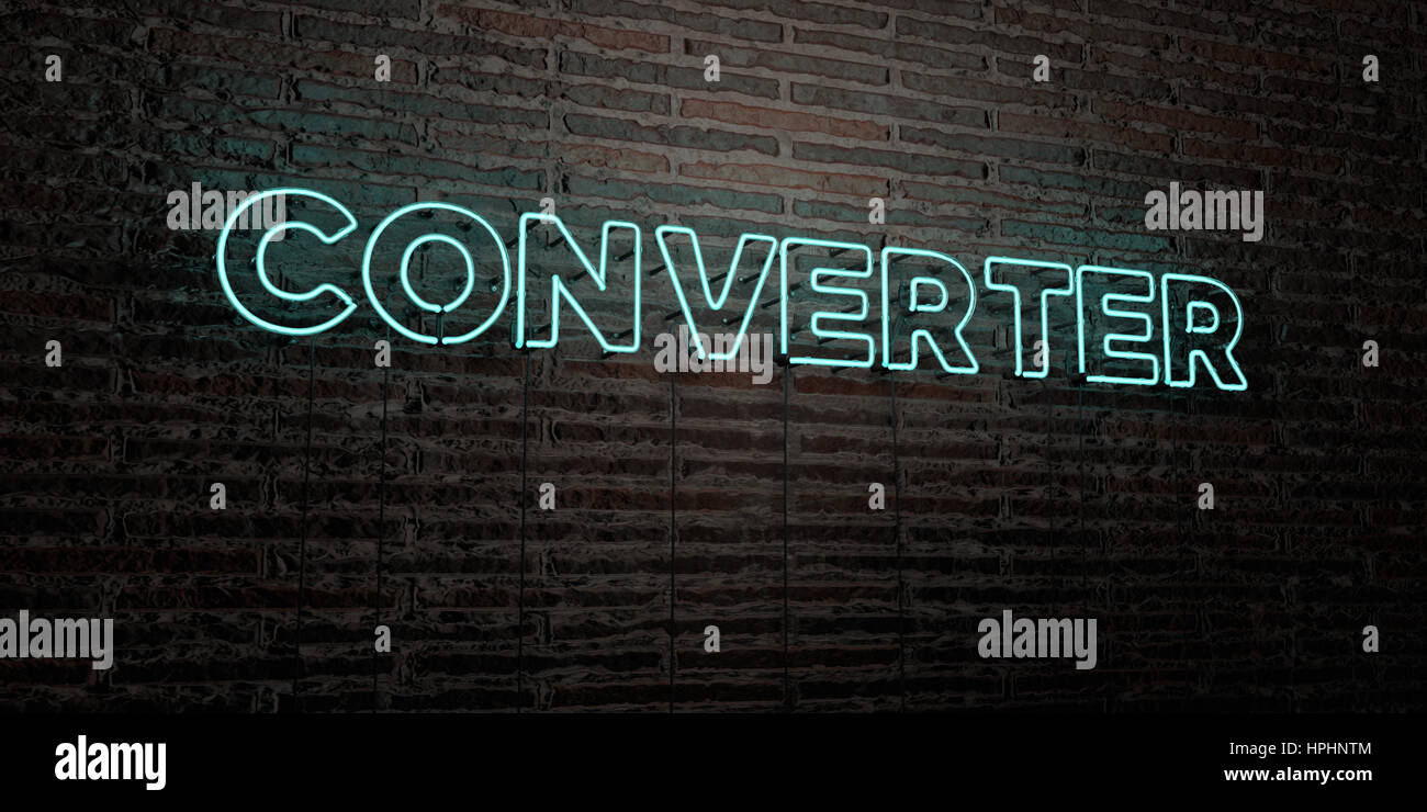 CONVERTER -Realistic Neon Sign on Brick Wall background - 3D rendered ...