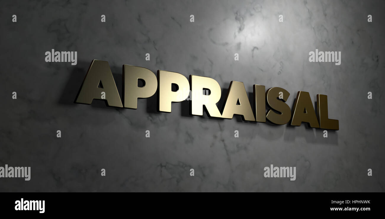Appraisal - Gold text on black background - 3D rendered royalty free ...