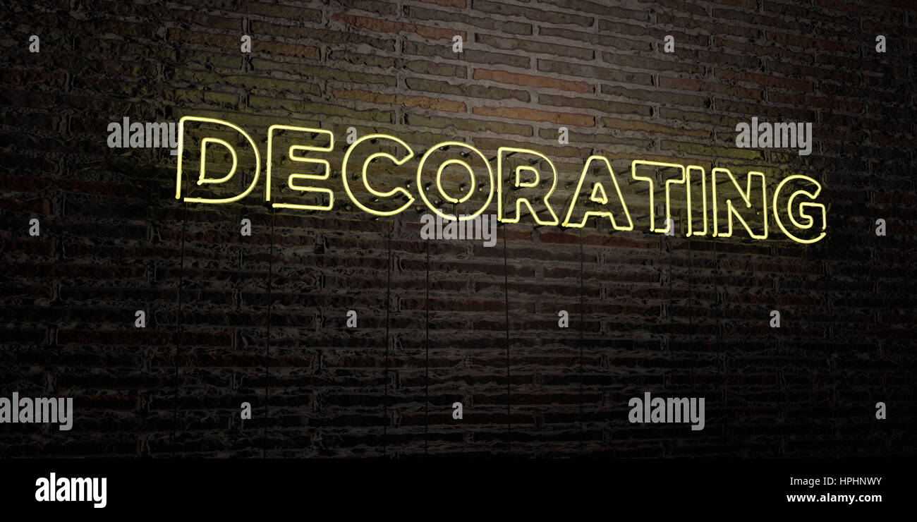 DECORATING -Realistic Neon Sign on Brick Wall background - 3D rendered ...