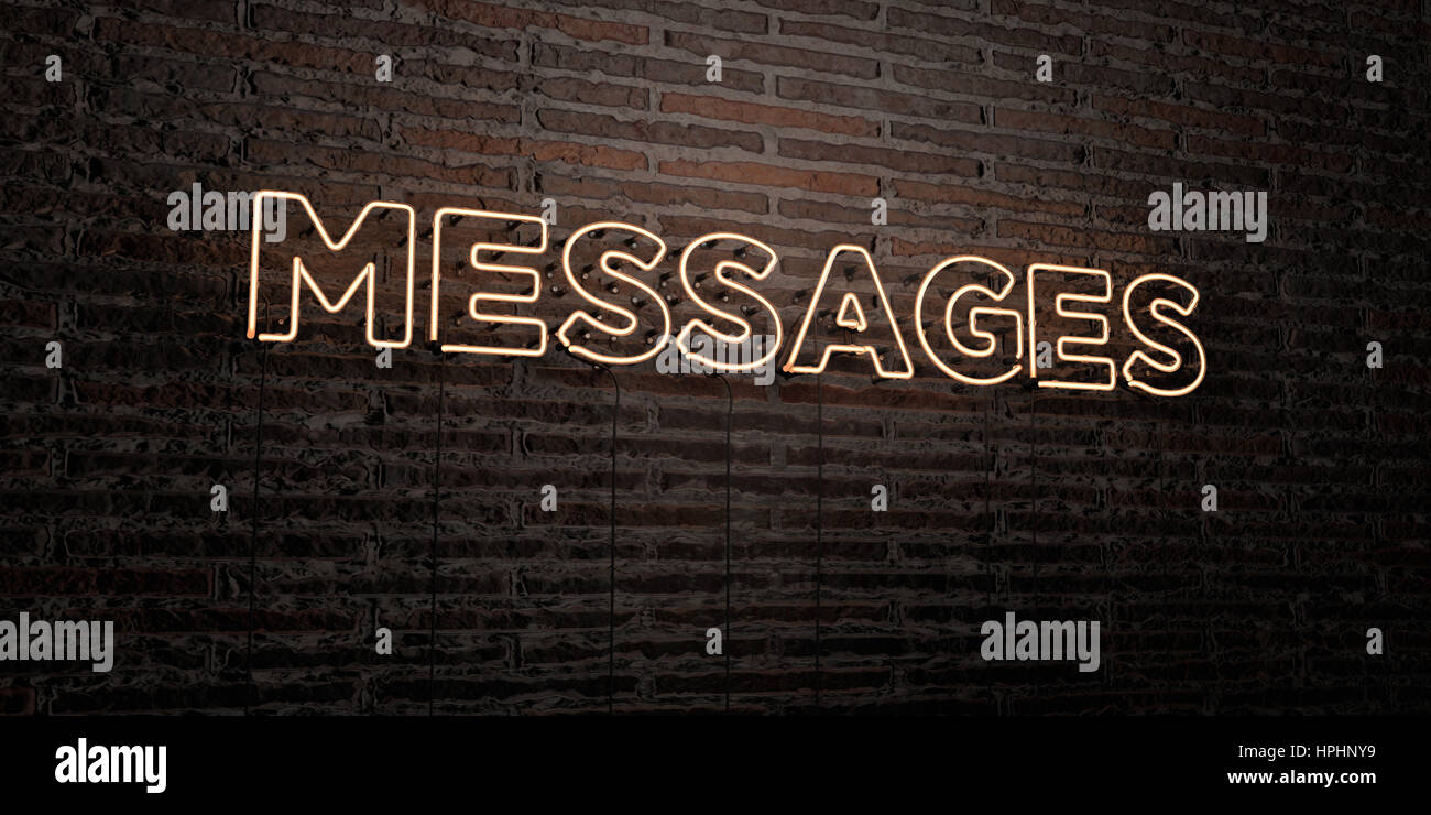 MESSAGES -Realistic Neon Sign on Brick Wall background - 3D rendered ...