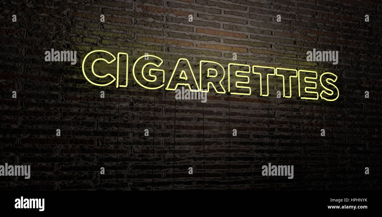 CIGARETTES -Realistic Neon Sign on Brick Wall background - 3D rendered ...