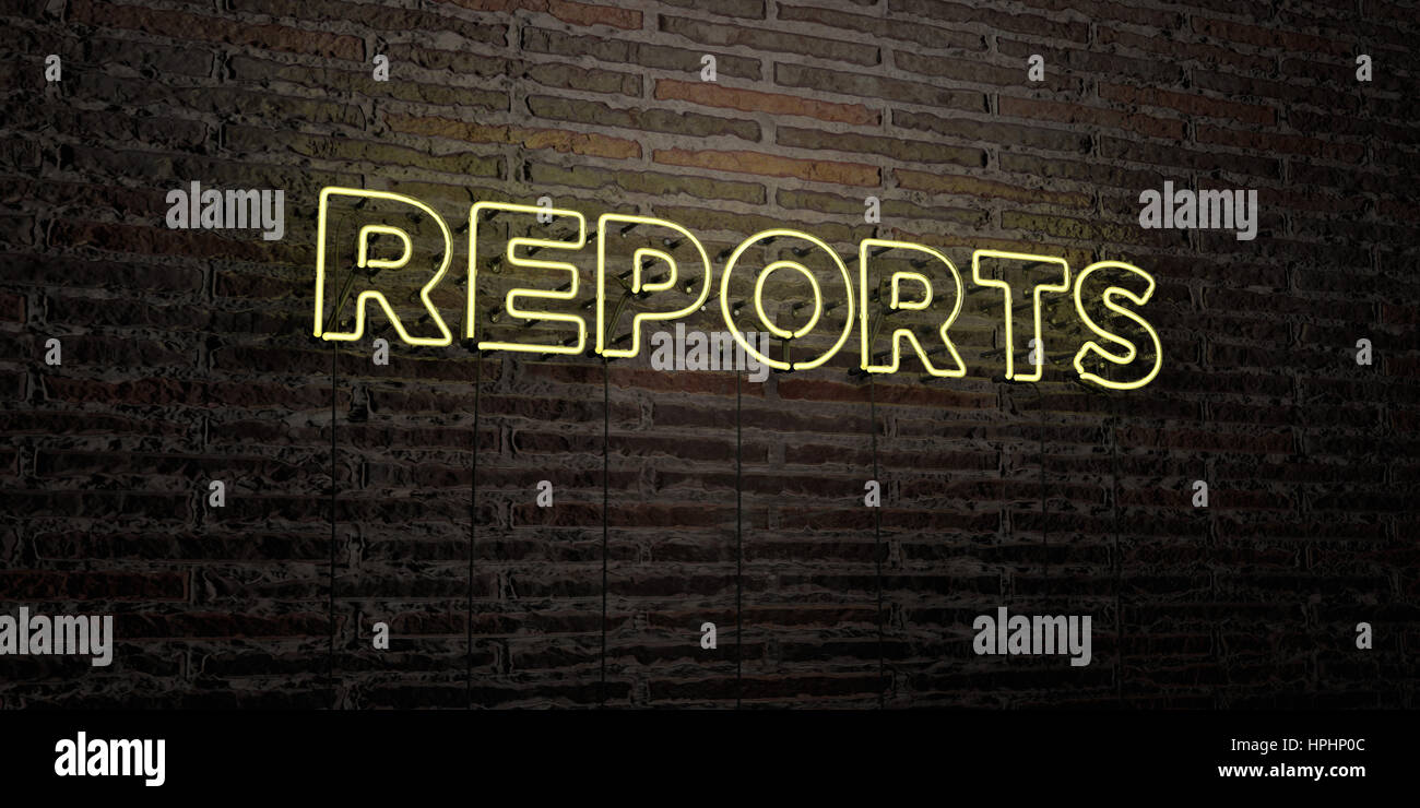 REPORTS -Realistic Neon Sign on Brick Wall background - 3D rendered ...