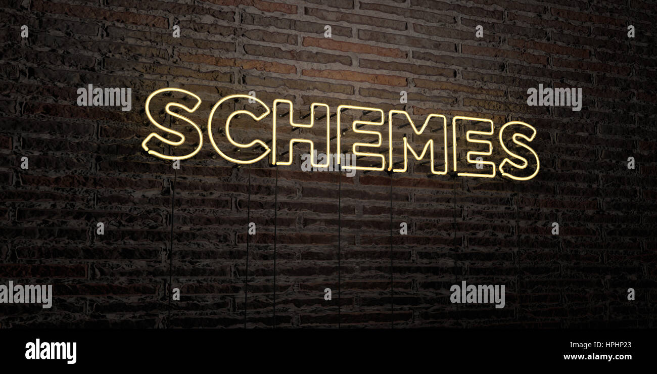 SCHEMES -Realistic Neon Sign on Brick Wall background - 3D rendered ...