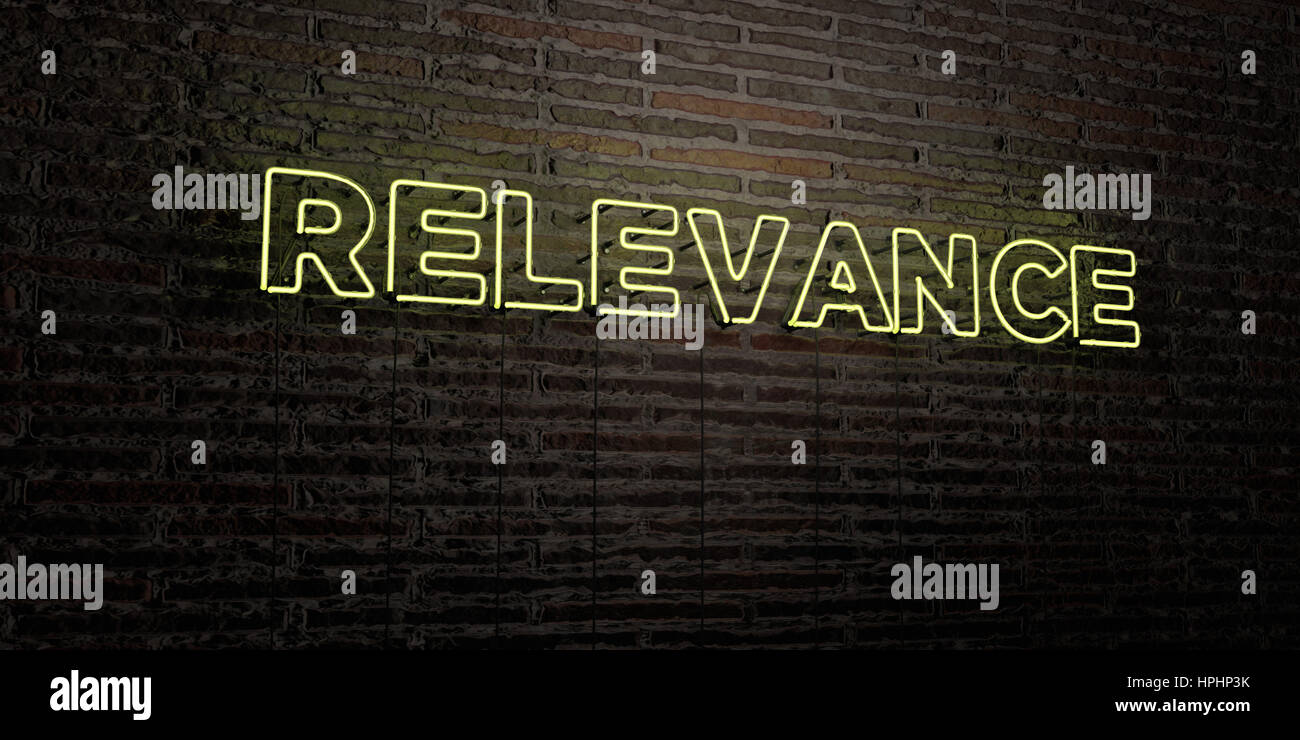 RELEVANCE -Realistic Neon Sign on Brick Wall background - 3D rendered ...