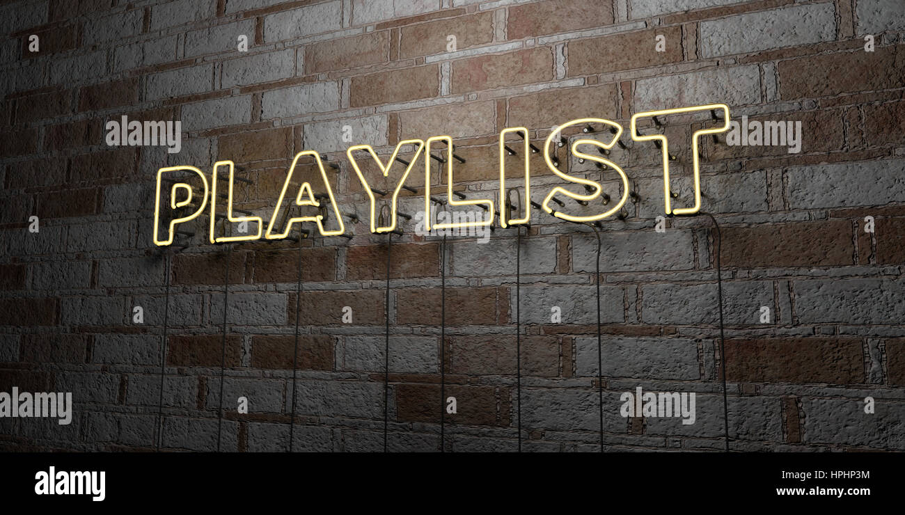 PLAYLIST - Glowing Neon Sign on stonework wall - 3D rendered royalty ...