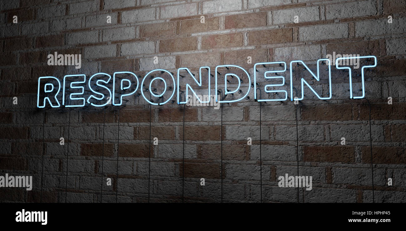 RESPONDENT - Glowing Neon Sign on stonework wall - 3D rendered royalty ...
