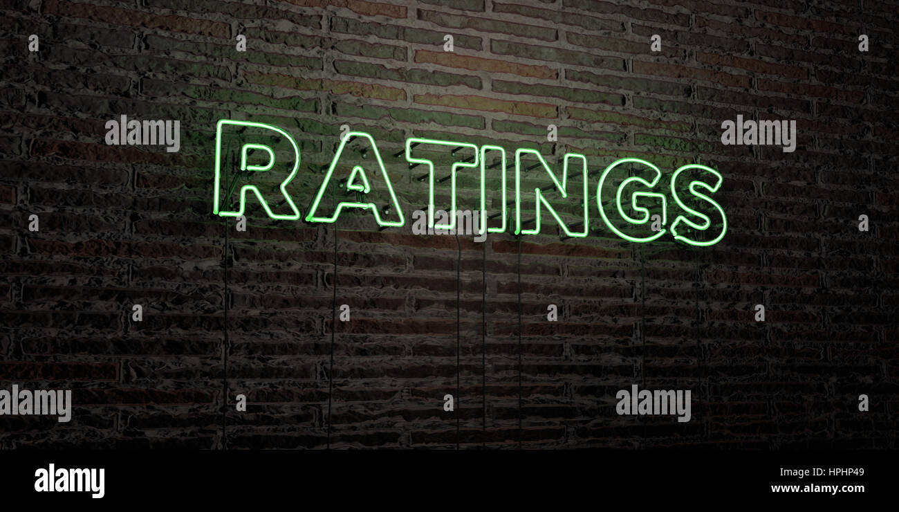 RATINGS -Realistic Neon Sign on Brick Wall background - 3D rendered ...