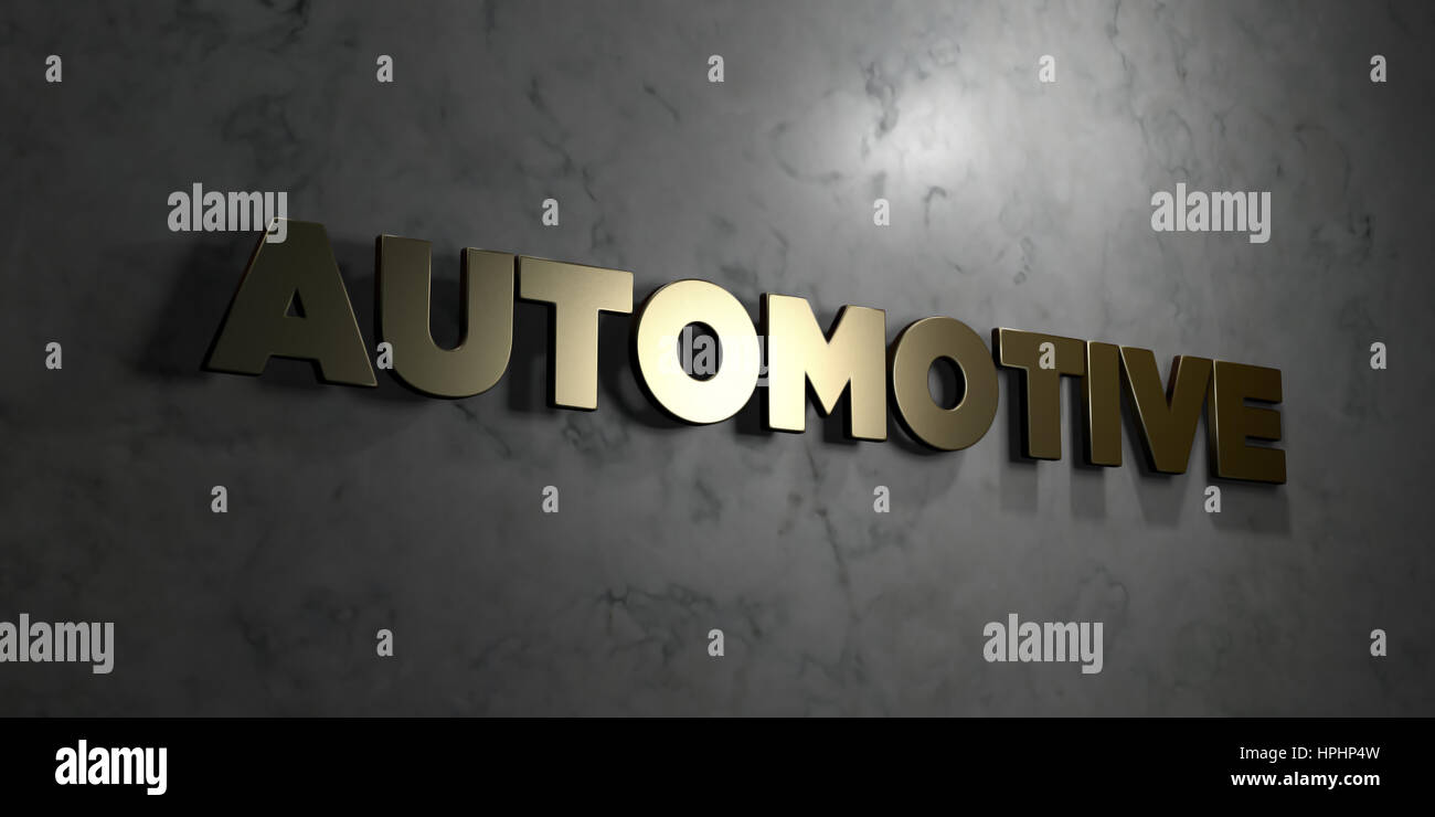 Automotive - Gold text on black background - 3D rendered royalty free ...