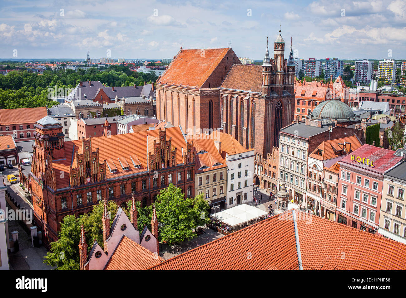 City skyline, at right Church of The Virgin Mary, Torun, Poland Stock ...