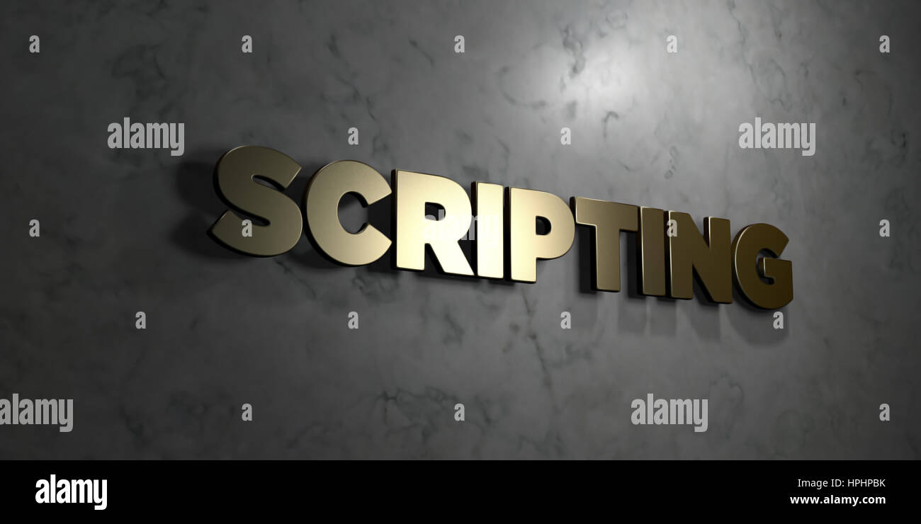 Scripting - Gold text on black background - 3D rendered royalty free ...