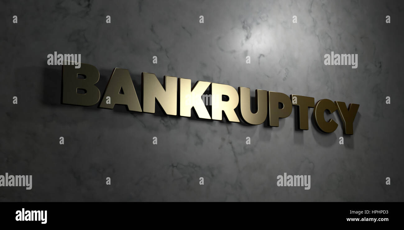 Bankruptcy - Gold text on black background - 3D rendered royalty free ...
