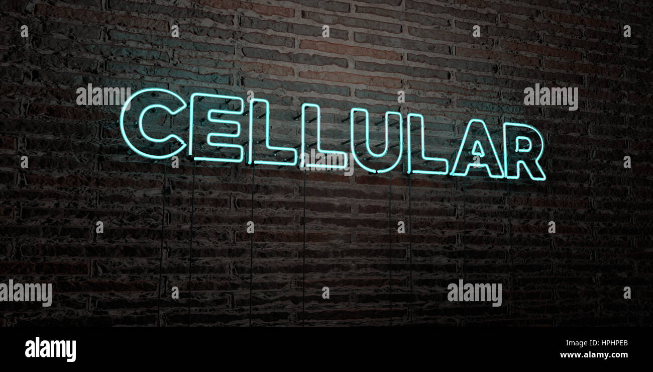 CELLULAR -Realistic Neon Sign on Brick Wall background - 3D rendered ...