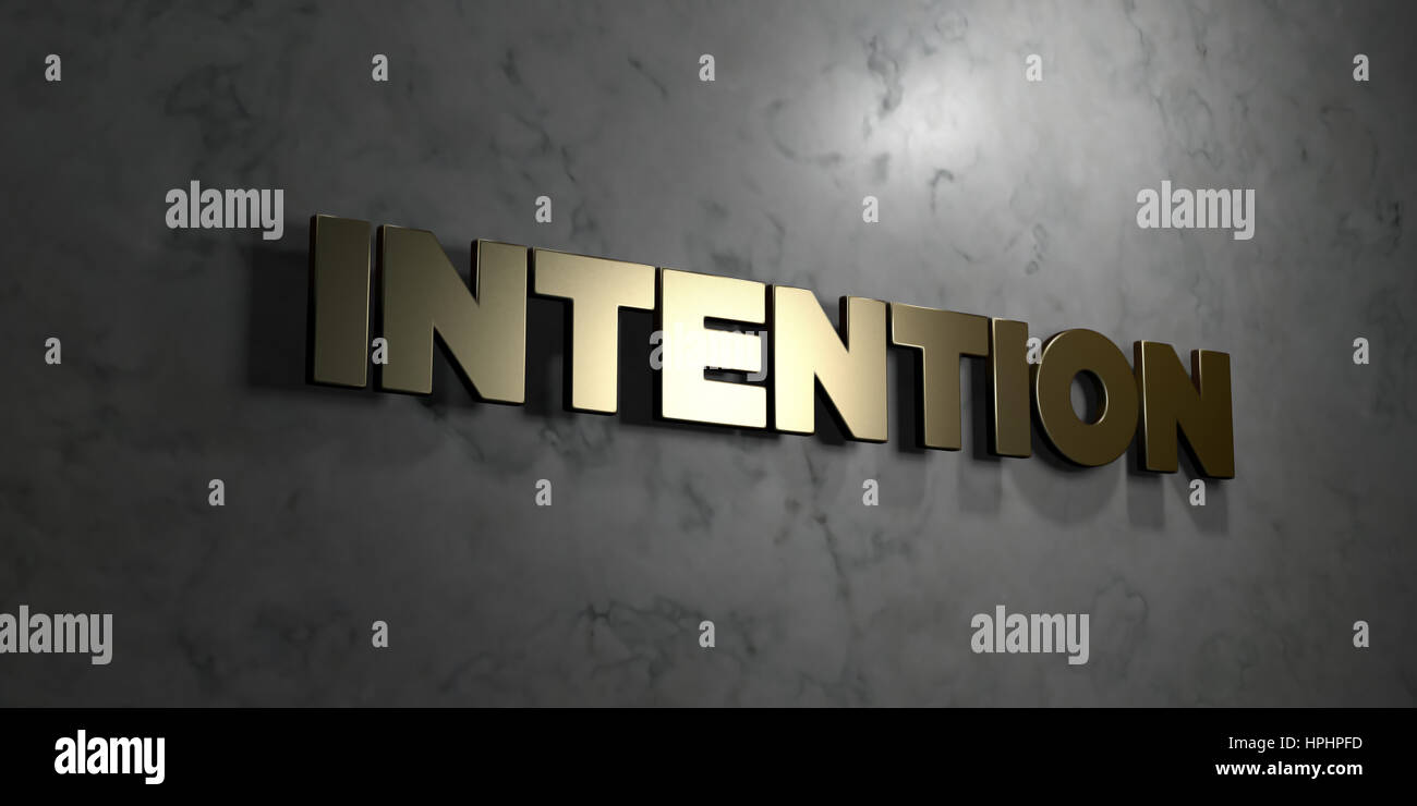 Intention - Gold text on black background - 3D rendered royalty free ...