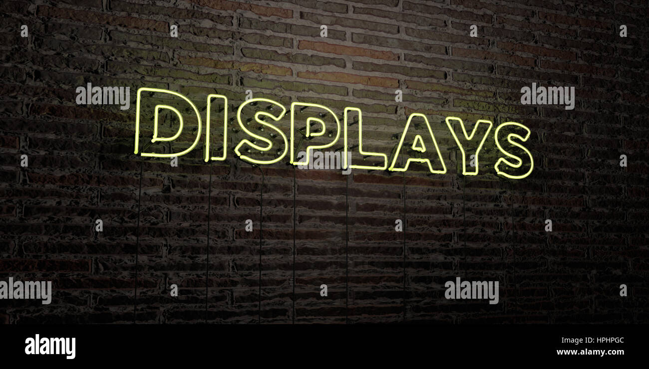 DISPLAYS -Realistic Neon Sign on Brick Wall background - 3D rendered ...