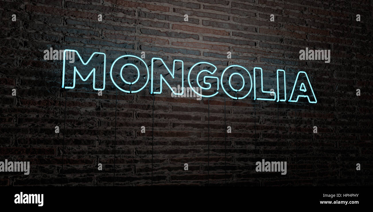 MONGOLIA -Realistic Neon Sign on Brick Wall background - 3D rendered ...