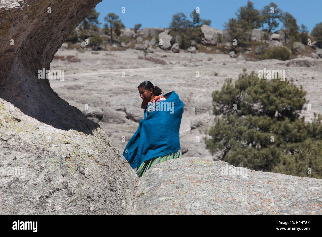 Mexico, Chihuahua State, Sierra Tarahumara, Creel, Tarahumara woman ...