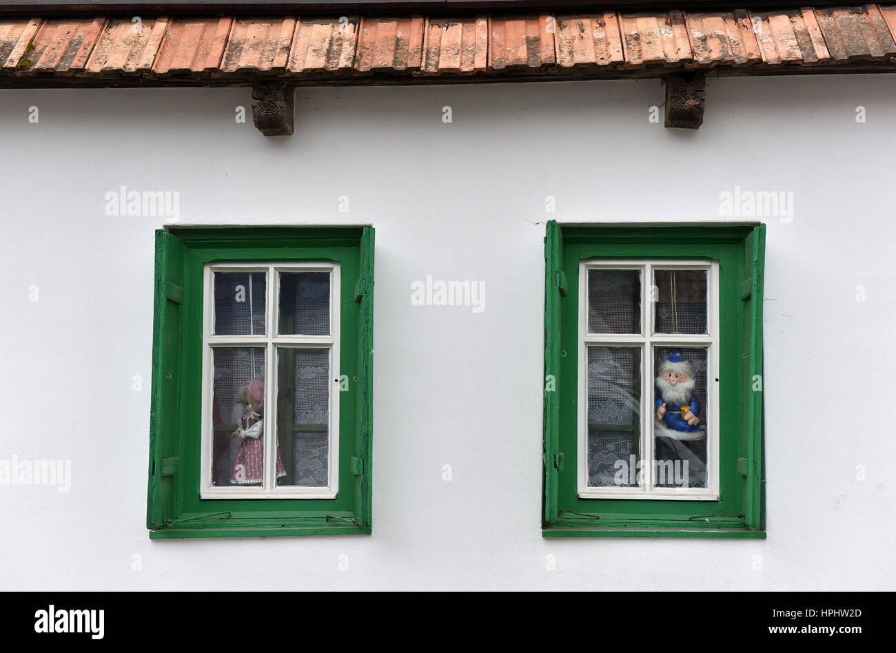 Classic green wooden window frame on a rural house Stock Photo - Alamy