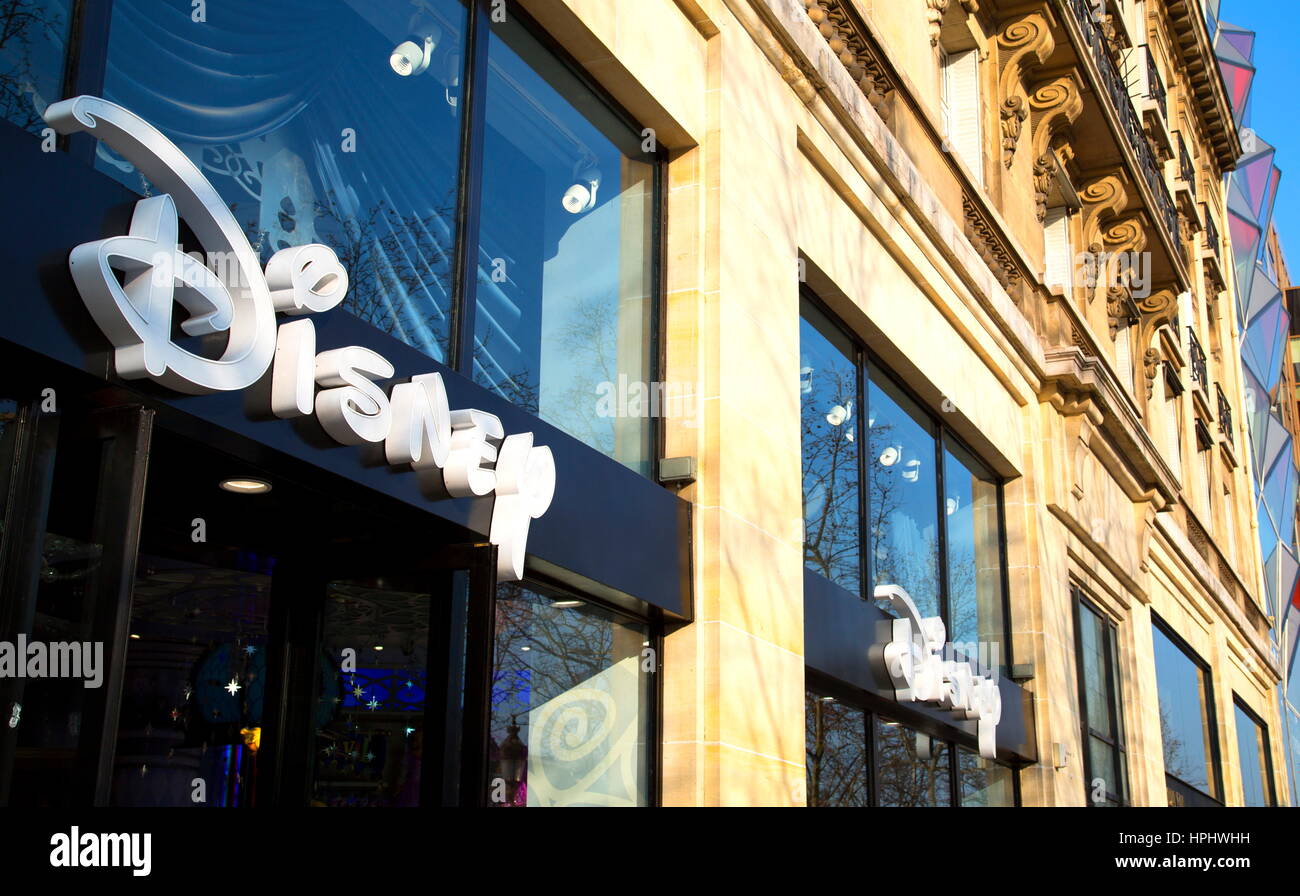 France, Paris, 8th district, Disney sign on the Champs Elysees Stock ...