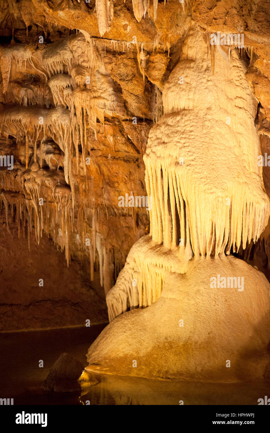 France, Lot, Cave of Lacave, Underground lake and stalactites ceiling ...