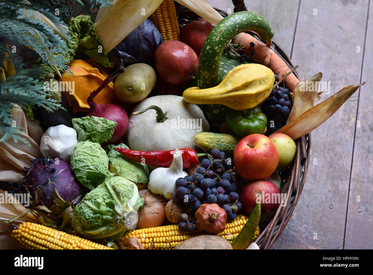 Basket of organic food vegetables, autumn goods after harvest Stock ...