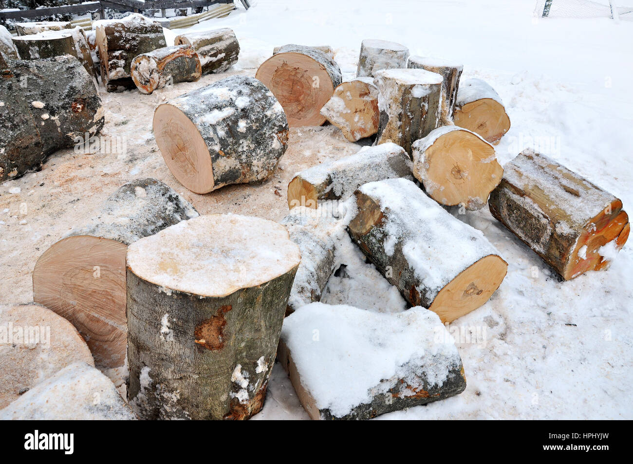 Stack of chopped fire woods in the winter Stock Photo - Alamy