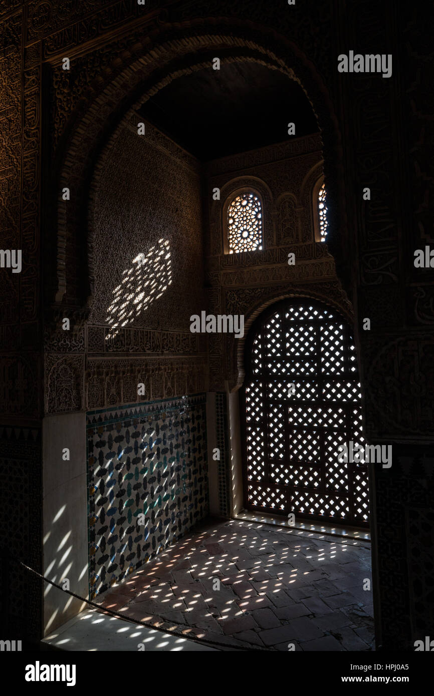 Window at Hall of Ambassadores at Nasrid Palaces in Alhambra, Granada ...