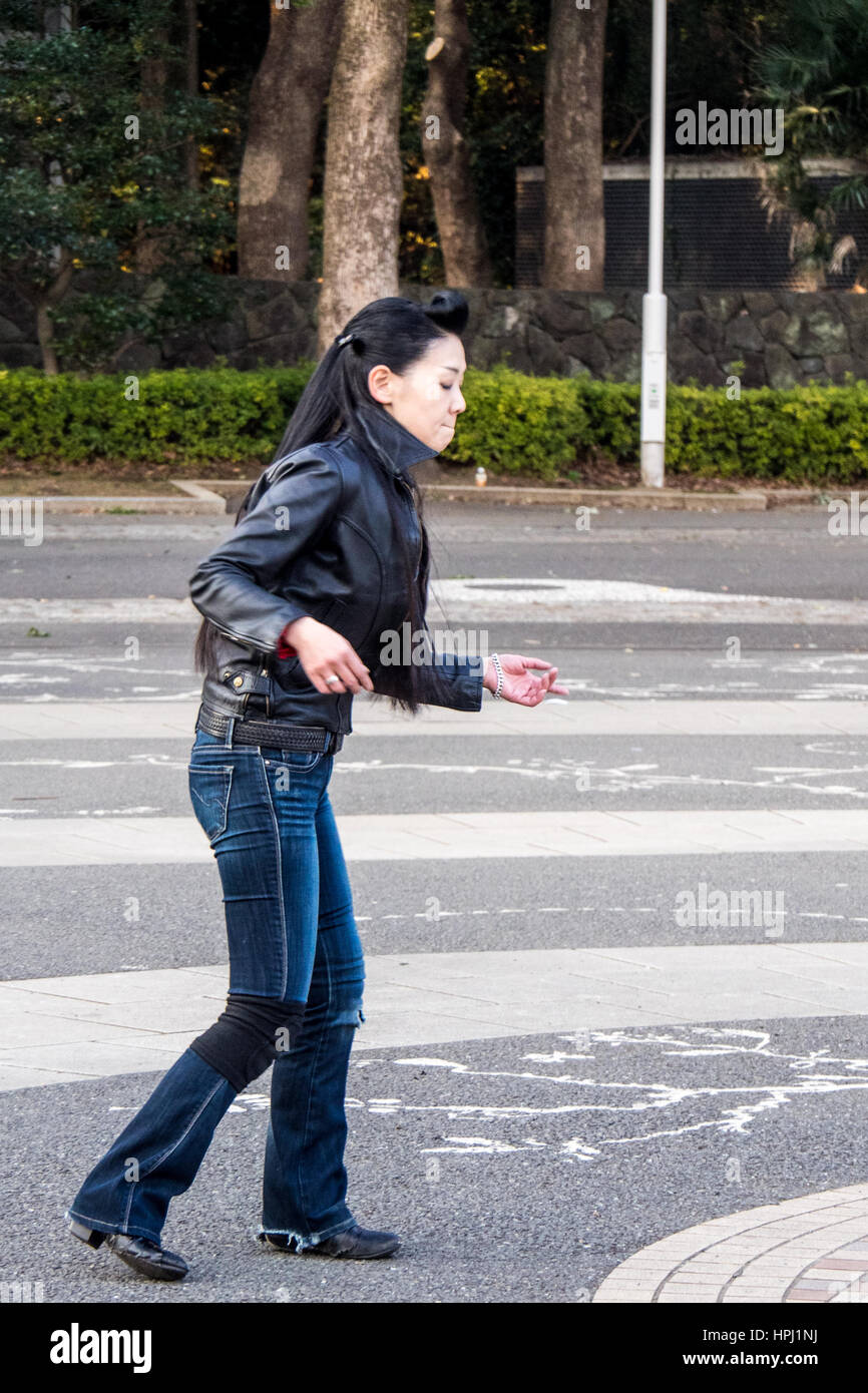 Tokyo Rockabilly Club member dancing in Yoyogi Park, Shibuya, Tokyo, on ...