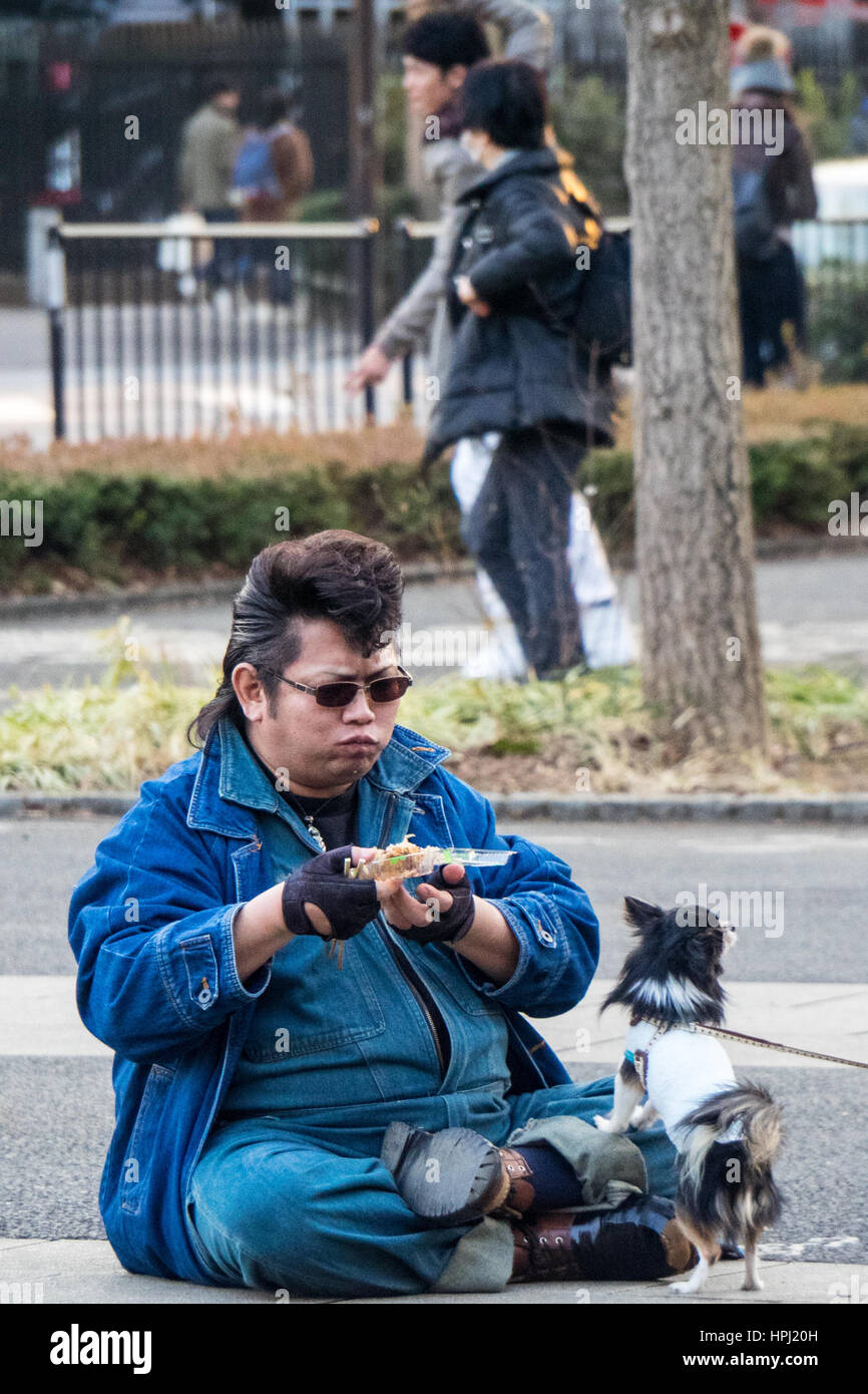 Tokyo Rockabilly Club member in Yoyogi Park, Shibuya, Tokyo, on a ...