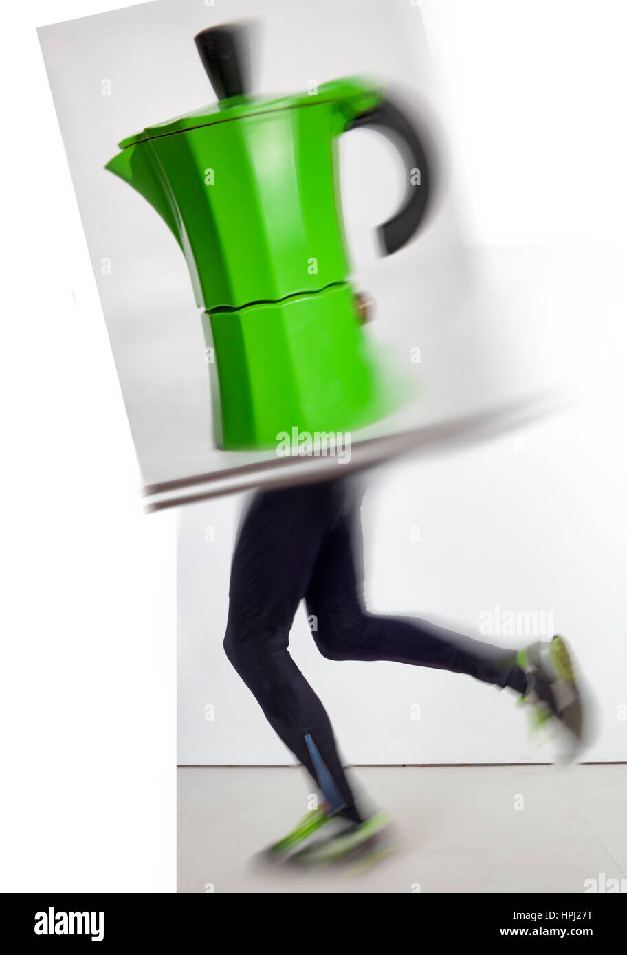 A running man with the head of a stove top coffee maker Stock Photo - Alamy