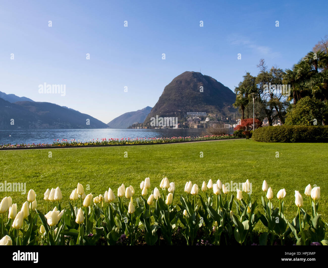 Lugano, Switzerland: Parco Ciani, city garden with fresh flowers of the ...