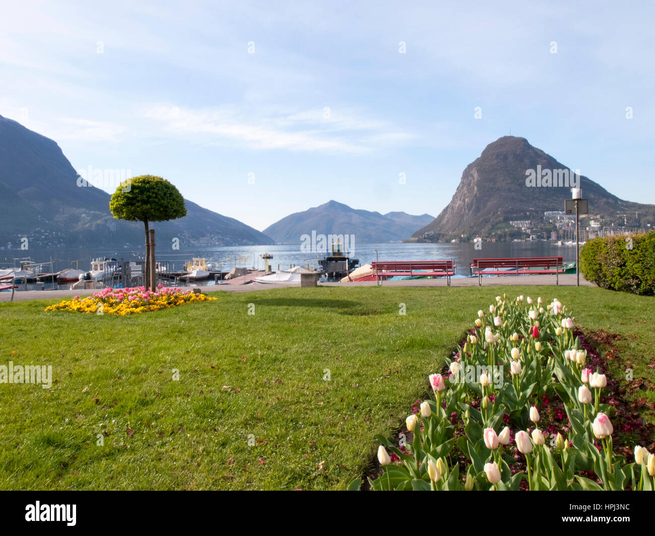 Lugano, Switzerland: Garden at the lake with fresh flowers for the ...