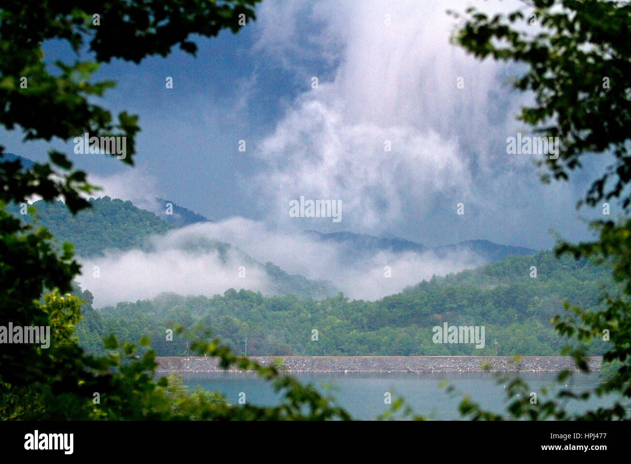 Storm clouds build over the Blue Ridge Mountains at Nantahala Lake ...
