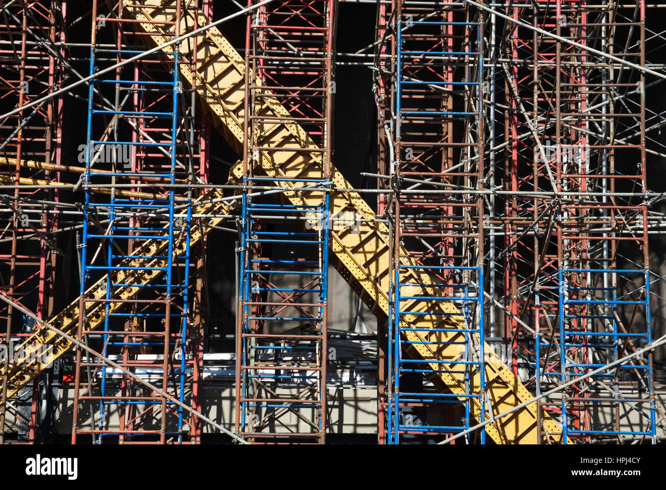 Scaffolding on building construction site from the High Line running ...