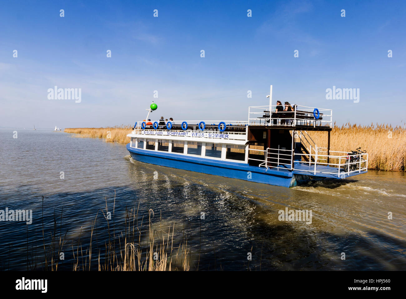 Mörbisch am See, Lake Neusiedl; Ferry boat to Illmitz, Neusiedler See ...