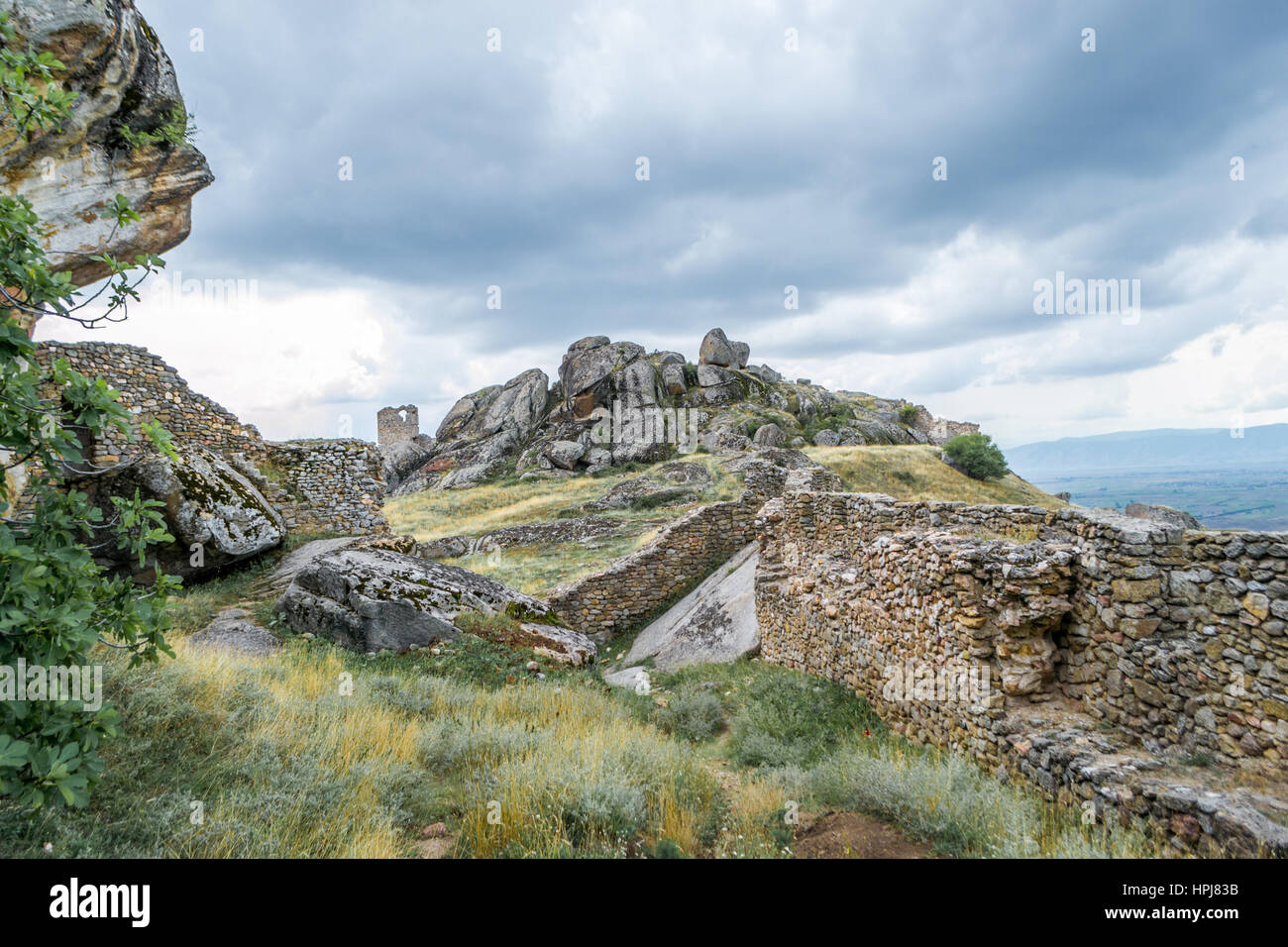 Ancient Hill Fortress with stone walls from their defence Stock Photo ...