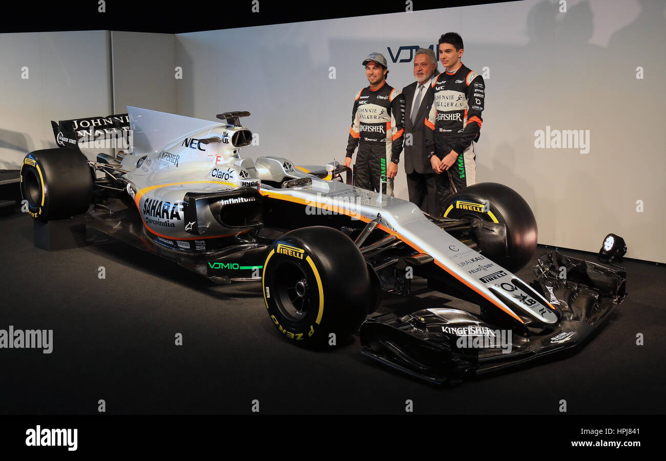 Sahara Force India drivers Sergio Perez and Esteban Ocon with owner Dr ...