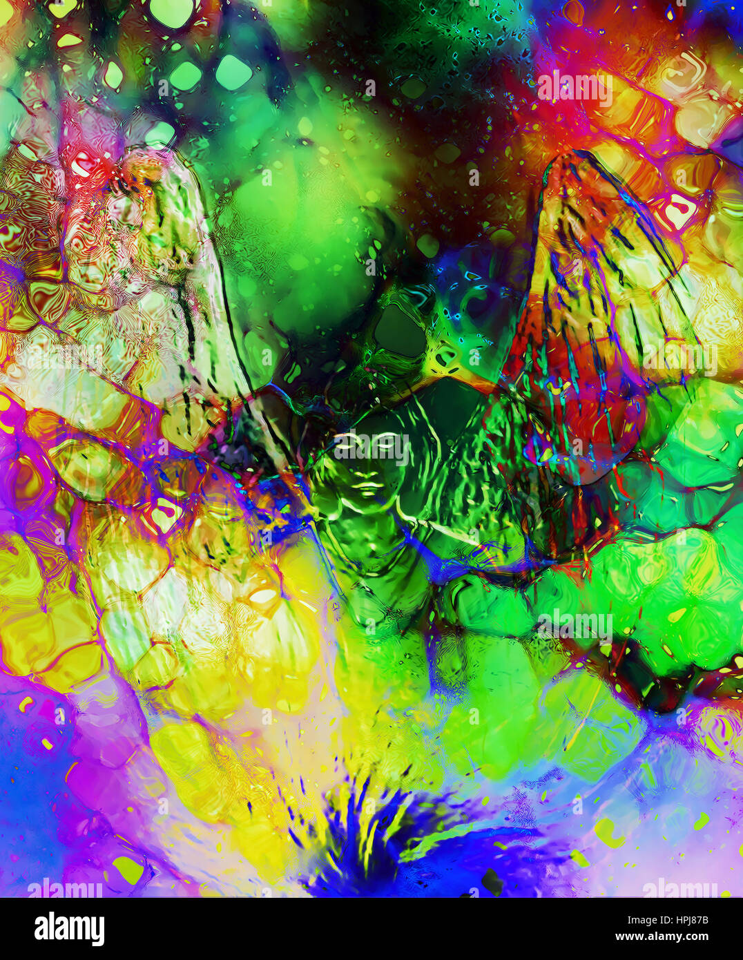 Spiritual Angel in cosmic space. Painting and graphic effect Stock ...